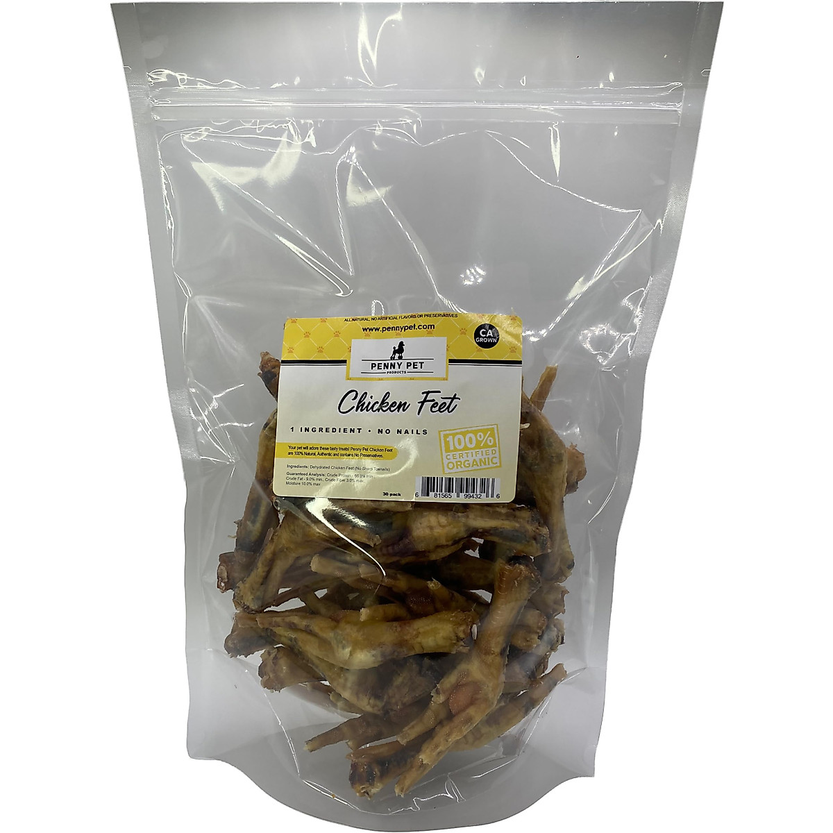 Penny Pet's Chicken Feet - Hand-Made in USA, No Nails Only, Made by Penny's Kitchen, Glucosamine Rich for Joint Health, High Protein Crunchy Snack for All Dogs (30 Pack)