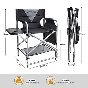BAYIEIUI Medium Tall Folding Directors Chair with Side Table Storage Pocket Portable Camping Makeup Artist Bar Chair Supports 400 lbs 22.44" Seat Height