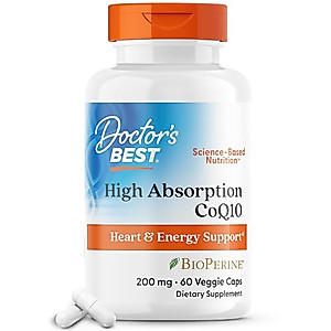 Doctors Best High Absorption CoQ10, Heart & Energy Support*, USP Verified, Naturally Fermented CoQ10, Non-GMO, Gluten Free, Soy Free, Vegan 60 Veggie Caps
