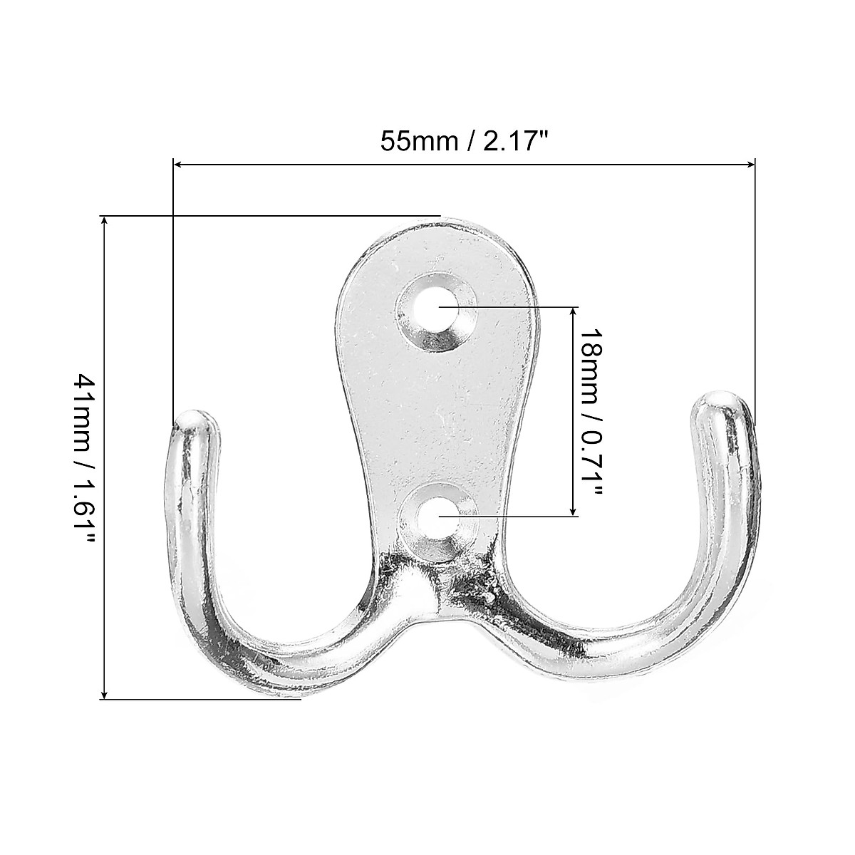 uxcell Wall Hooks, 8Pcs - Zinc Alloy Double Prong Retro Hook, Hooks for Hanging Towel Coat Backpack Clothes Scarf Keys Hat Cup (Chrome)