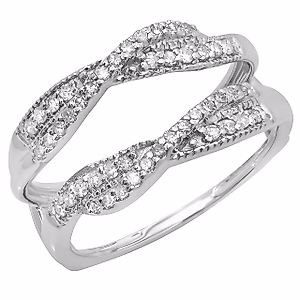 Dazzlingrock Collection Round White Diamond Crisscross Enhancer Guard Anniversary Band for Women (0.40 CT) in 14K White Gold Size 7