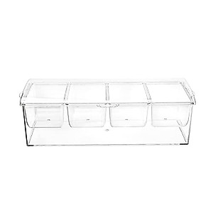 Jucoan Large Ice Chilled Condiment Server with Lid and 4 Removable Compartment, Clear Plastic Condiment Server Caddy Tray Container on Ice with Lid, Garnish Dispenser Tray for Home Restaurant