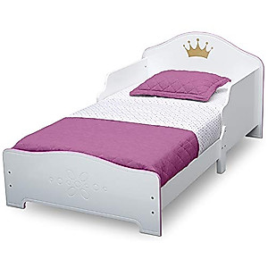 Delta Children Princess Crown Wood Toddler Bed - Greenguard Gold Certified, White/Pink