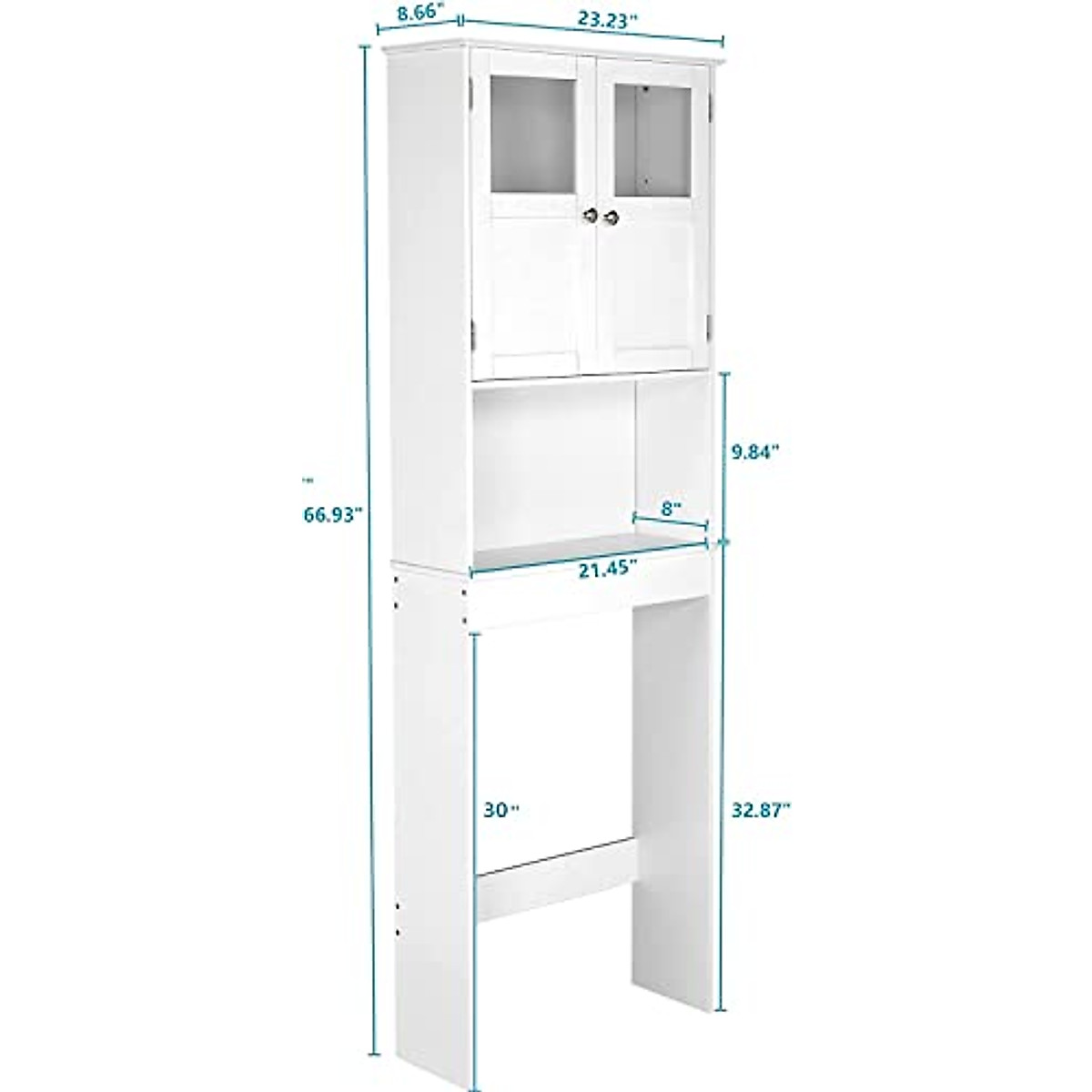 Bonnlo Over Toilet Storage, Bathroom Space Saver with Double Door Glass Window Cabinet Tower with Adjustable Shelf (White)