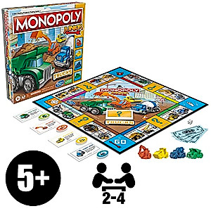 Hasbro Gaming Monopoly Junior Trucks Edition Board Game for Kids Ages 5+, 2-4 Player Kids Games