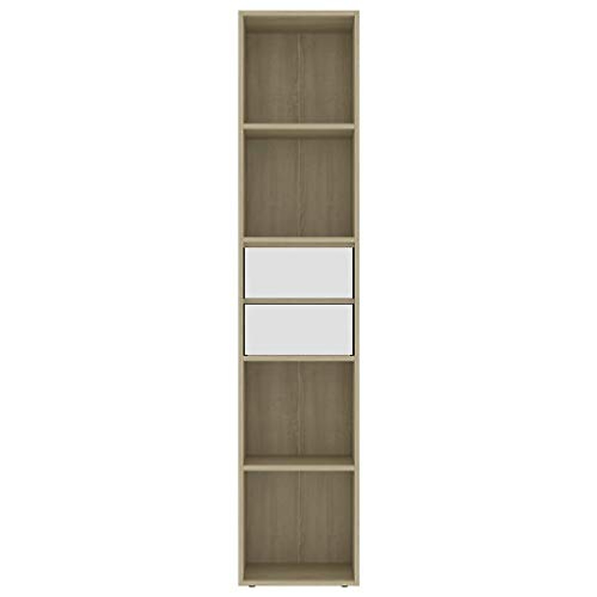 GOLINPEILO Wooden Book Cabinet with 4 Open Shelves and 2 Drawers, Modern Bookshelf for Living Room, White and Sonoma Oak 14.2"x11.8"x67.3" Engineered Wood