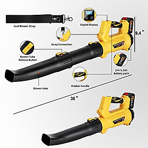 Jswin Leaf Blower Cordless with 5.2Ah Battery and Charger, Electric Leaf Blower with LCD and 6-Speed, Battery Powered Leaf Blowers for Lawn Care, Cordless Leaf Blower 332-CFM / 150-MPH