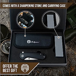 Holtzman's Gorilla Survival Folding Knife D2 Steel Blade G10 Tactical Handle Pocket Folding Knife EDC Giftset for Men (Silver and Black)