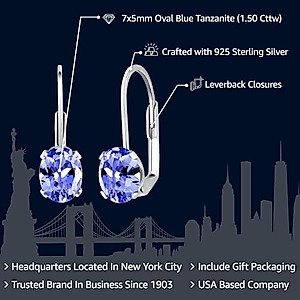 Gem Stone King 925 Sterling Silver Blue Tanzanite Leverback Earrings For Women (1.50 Cttw, Gemstone Birthstone, Oval 7X5MM)