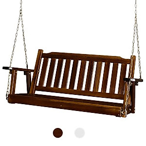 VINGLI Heavy Duty 880 LBS 4 FT Patio Wooden Porch Swing with Upgraded Adjustable Chains, Outdoor Handing Swing Bench for Garden, Yard, Balcony (Rustic Brown)