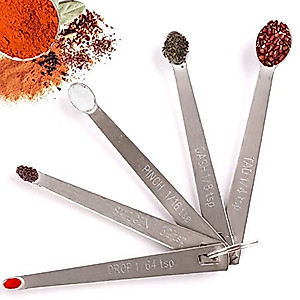 Measuring Spoons Set 5 Pcs Small Stainless Steel Mini Measuring Spoons 1/4 1/8 1/16 1/32 1/64 tsp Dry or Liquid Ingredients Teaspoon Measure Spoon for Spice Jars Baking Home Kitchen Cooking Gifts
