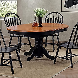 Sunset Trading Selections 66" Oval Pedestal Extendable TopTable Butterfly Top Dining Table, 2 Size Expandable, Seats 6, Distressed antique black with cherry rub