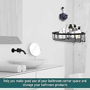 Stainless Steel Wall Mount Shower Caddy, Single Hook & Bath Wipe | Waterproof Durable Corner Shower Rack for Bathroom |Space Saving Bathroom Organizer & Storage for Shampoos Soap Bath Items | Black