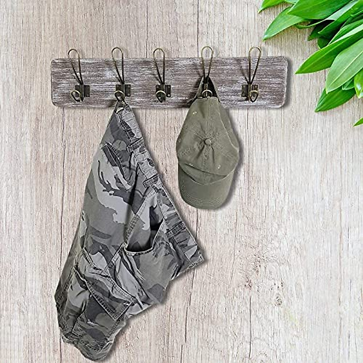 WRIGHTMART Wooden Coat Rack Wall Mounted with 5 Hanger Hook, for Porch, Kitchen, Bedroom, Hallway, Antique Farmhouse Rustic Character, Mahogany Wood, (Aged Whitewash Bronze Hook)