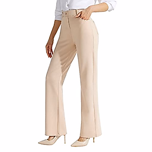 Libin Women's Bootcut Dress Pants 31" Business Casual Work Pants High Waisted Stretchy Slacks for Women Yoga Office Trousers with 4 Pockets, Khaki, 4
