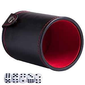 Professional Double Layers Faux Leather Dice Cup Set with 5 Dice for Most Dice Games