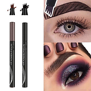 2PCS Eyebrow Pen,4-Tip Microblade Brow Pen,4 Tip Microblade Brow Pen Waterproof,Fine-Stroke,Long Lasting,Waterproof and Smudge-Proof (Black+Dark Brown)