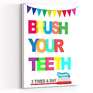 skull bathroom decor,Pediatric Dental Posters Pediatric Dental Office Art Brush Your Teeth Floss Your Teeth Fun Kids Oral Hygiene Posters,8''x12'' Framed Modern Canvas Wall Art