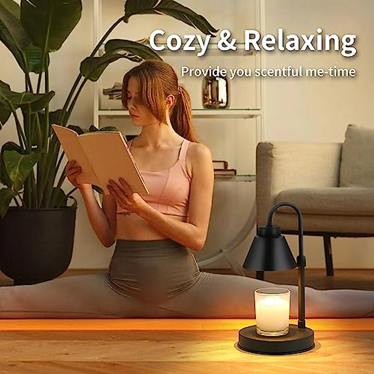 ORDROLL Dimmable Candle Warmer Lamp - Candle Wax Warmer Lamp with 2 Bulbs,Height Adjustable Candle Melting Light for Bedroom and Living Room Decor,Candle Lamps for Small Large Size Jar Candles,Black