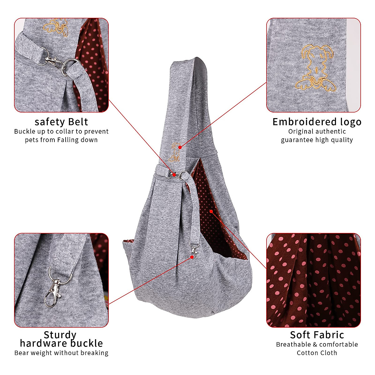 Small Dog Cat Sling Carrier,Hands Free Reversible Pet Carriers Bag,Pet Carrier Shoulder Crossbody Pet Slings Suitable for Puppy, Small Dogs, and Cats for Outdoor Travel (Grey)