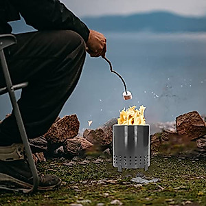 Iron Wood Burning Fireplaces Portable Fire Pit Camping Iron Bonfire Smokeless Tabletop Firepit with Stand Outdoor Garden Camping Supplies (Black)