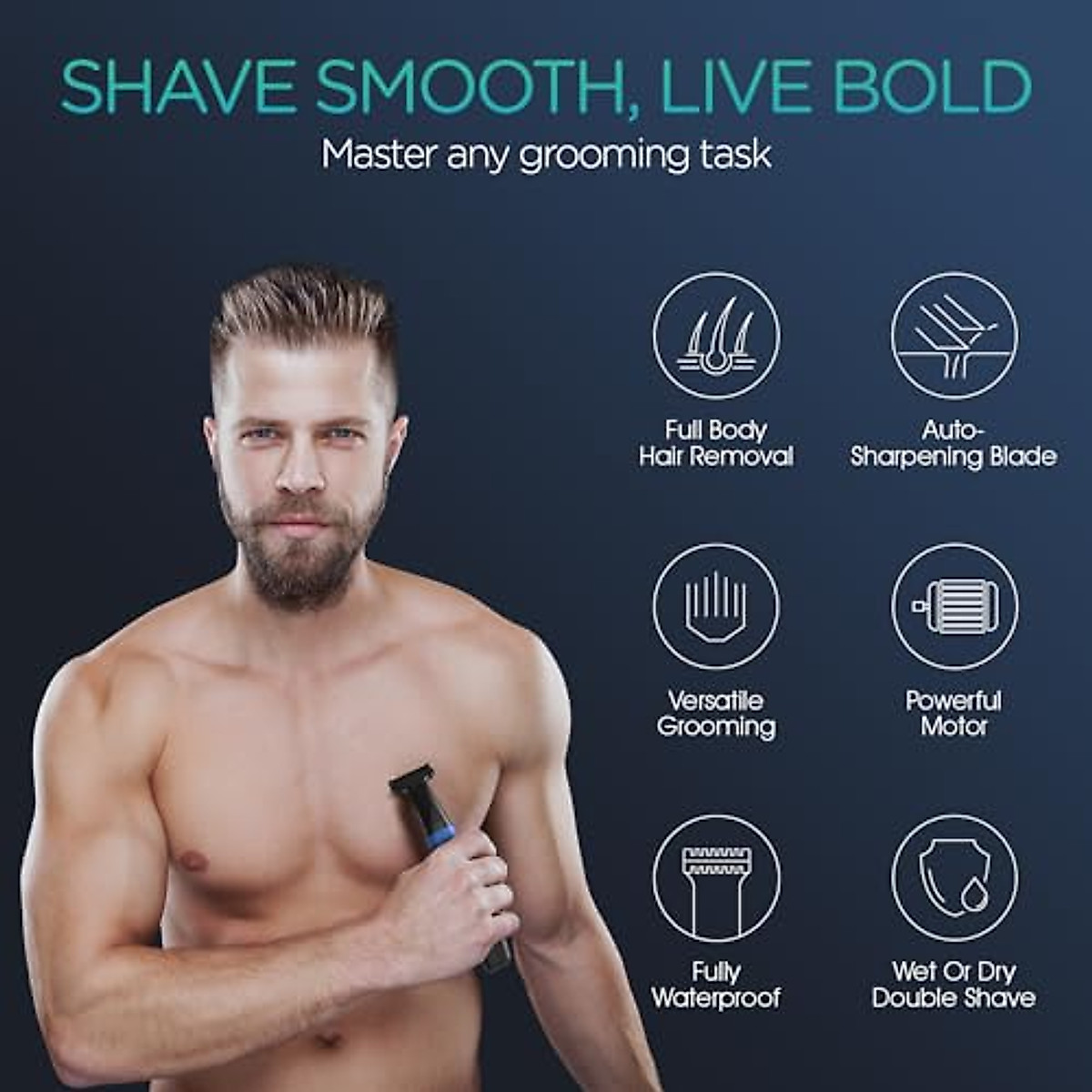 VOYOR Beard Trimmer for Men Electric Razor, Nose Face Body Hair Trimmer with Adjustable Length Combs All in 1 Rechargeable Mens Grooming Kit Cordless Electric Shaver Wet/Dry TX510 (Blue)