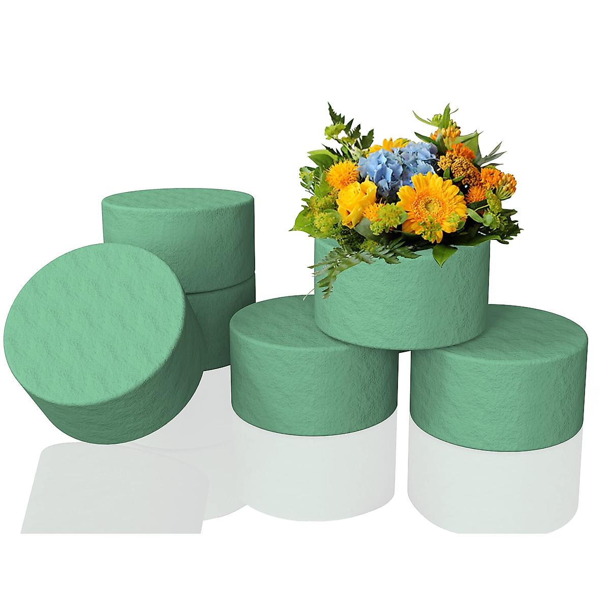 6 Pcs 4.5 Inch Round Floral Foam Blocks for Fresh and Artificial Flowers Arrangements, Dry and Wet Floral Foam for Wedding, Aisle Flowers, Party Decoration and Florist