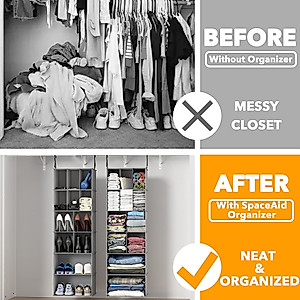 SpaceAid 2 Pack Hanging Closet Organizer and Storage with Dividers, 24 Compartments Hanging Shoe Shelves for Closet, Wardrobe, RV, Garment Rack - Grey