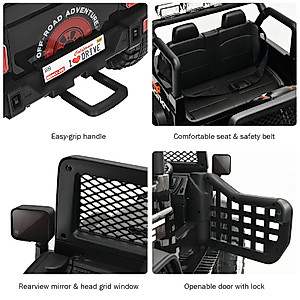 Costzon 2-Seater Ride on Truck, 12V Battery Powered Electric Vehicle w/Remote Control, 2 Speeds, Spring Suspension, LED Light, Horn, Music/ MP3, 2 Doors Open, Ride on Car for Kids (Black)