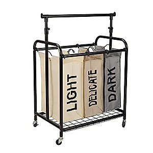 Oceanstar 3-Bag Rolling Laundry Sorter with Adjustable Hanging Bar, Color