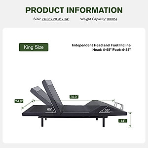 MUTICOR King Size Adjustable Bed Frame Ergonomic Bed Base with Independent Head and Foot Incline, Wireless Remote, Quiet Motor, Anti-snore, Zero-Gravity, Quick Assembly, 2023 Model, Thick