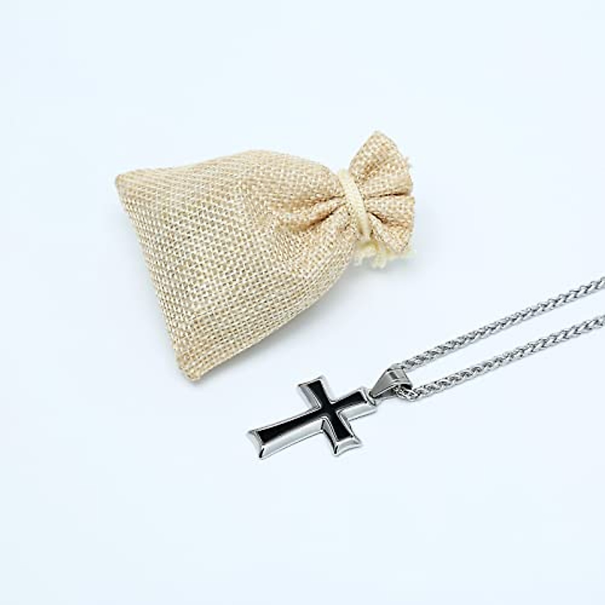 HZMAN Mens Stainless Steel Cross Pendant Necklace Flower Basket Chain (Silver)