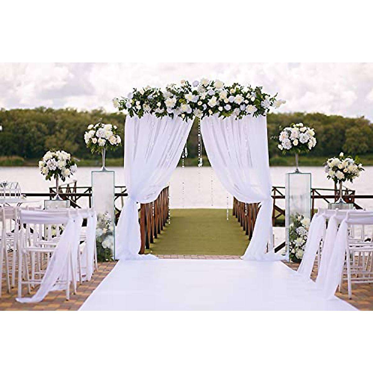 Qidkeo White Chiffon Fabric by The Yard 59" Wide,10 Yards Continuous