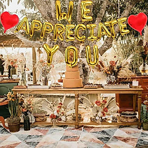 LOONELO We Appreciate You Foil Balloons, 2024 Appreciation Week Hanging Foil Balloons Banner, Thank You Balloons for Wedding Congrats Grad National Nurses Week Happy Retirement Party Decor (Gold)