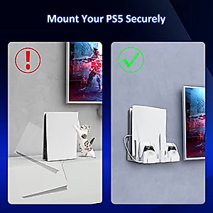 NexiGo PS5 Accessories Wall Mount with DualSense Charging Station, Stable Metal Wall Hanging Stand with LED Charging Indicator for Playstation 5 Console (Disc & Digital), White