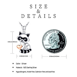 CHENGHONG Raccoon Necklace 925 Sterling Silver Cute Animal Necklace Heart Raccoon Pendant Necklace Raccoon Jewelry Gifts for Women Mom