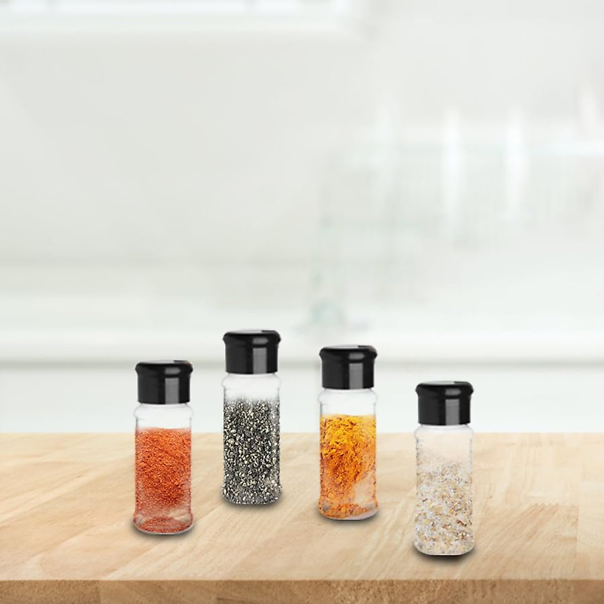 Voittozege 50 Pcs Spice Jars with Shaker Lids 3.3 oz/100 ml Plastic Spice Bottles Spice Containers Jars Seasoning Shaker for Storing Spice, Herbs and Seasoning Powders (Black Lid)