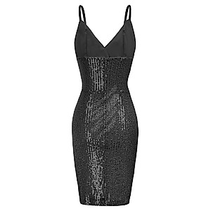 GRACE KARIN Sequin Dress for Women Sexy Party Night Dress Wrap V Neck Bodycon Mini Dress Black L