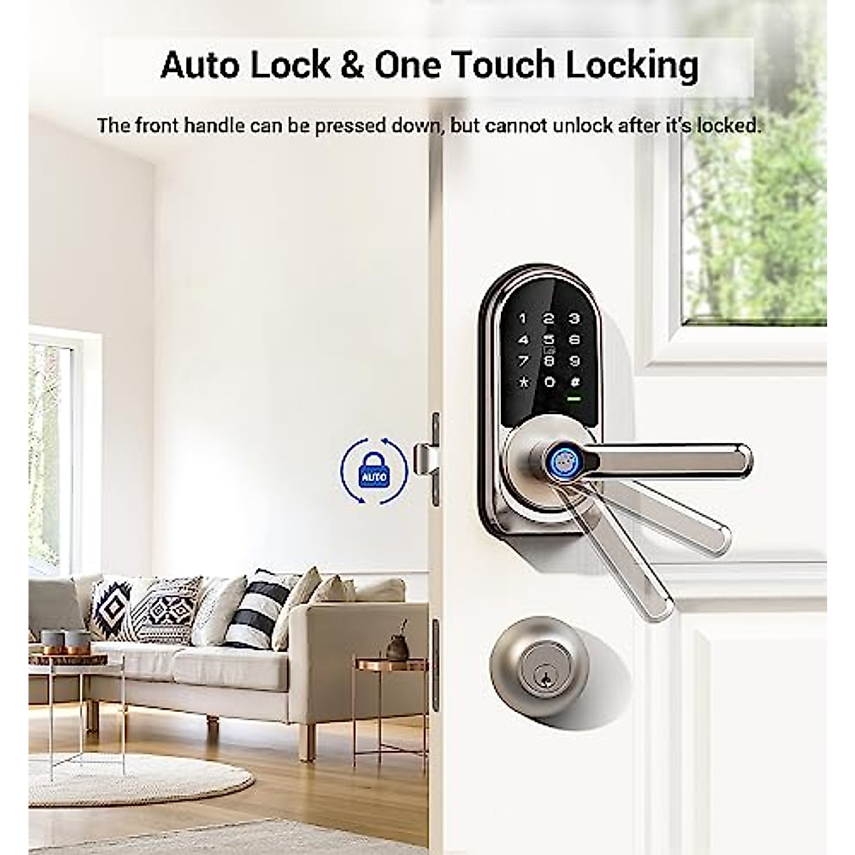 Veise Smart Lock, Keyless Entry Door Lock with Handle, Fingerprint Door Lock, 7-in-1 Smart Locks for Front Door, Electronic Digital Lock with Keypad, APP Control, Front Door Lock Set, Satin Nickel