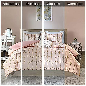 Intelligent Design Raina Comforter Microfiber Metallic Print Geometric Design Embroidered Toss Pillow Modern Trendy Casual All Season Bedding Set Matching Sham, Full/Queen, Blush/Gold 5 Piece