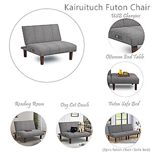 Mini Couches, Armless Upholstered Futon Couch Chair with USB Charger, Adjustable Backrest Small Sofa Couch for Living Room, Bedroom, Office, Dorm, Apartment,Kids Room,Gray Dog Couch 305DR1USB