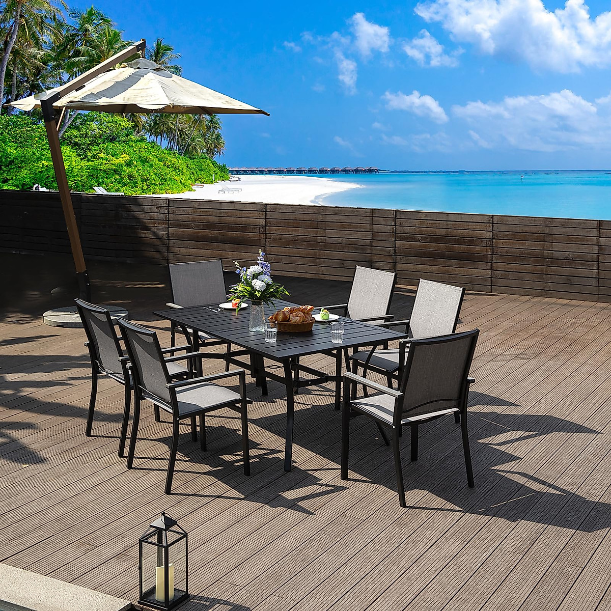 MEOOEM Patio Chair Set of 2, Textilene Patio Furniture Chair with Armrest & Black Metal Frame for Lawn Garden Backyard.