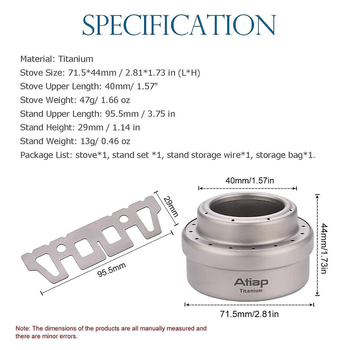ATiAP Alcohol Stove Backpacking Stove Camping Stove Alcohol Burner with Cross Stand Titanium Ultralight Portable