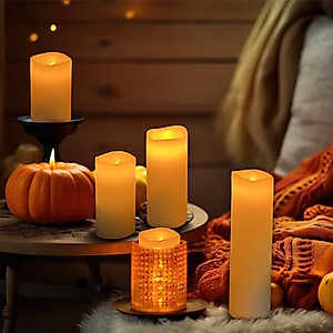 Baleid Flameless Candles Battery Operated 4" 5" 6" 7" 8" 9" Set of 9 Ivory White Real Wax Pillar LED Candles with Remote Control, Cycling 24 Hours Timer