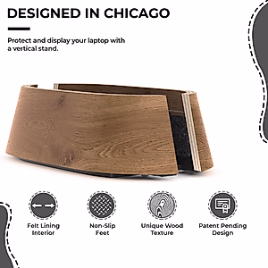 HumanCentric Laptop Holder Vertical Laptop Stand, Adjustable Holder and Dock, Laptop Vertical Stand Fits MacBook Pro and Other Laptops .5" to 1.5", Upright Laptop Holder for Desk, Black Walnut Wood