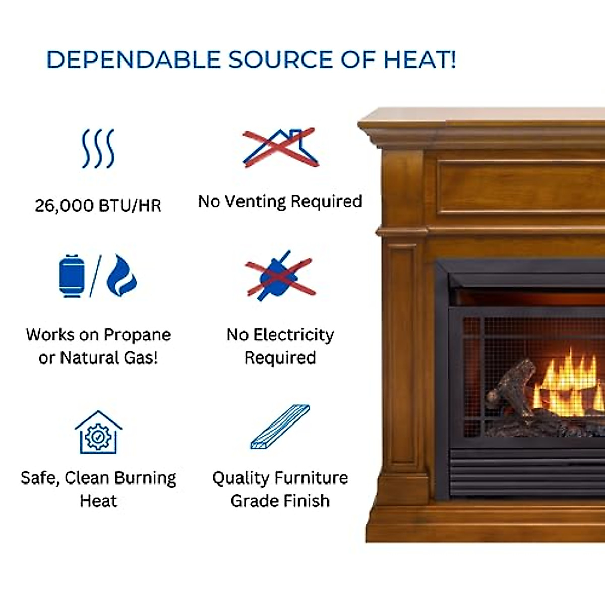Duluth Forge Dual Fuel Ventless Gas Fireplace System with Mantle, Remote Control, 5 Fire Logs, Use with Natural Gas or Liquid Propane, 26000 BTU, Heats up to 1350 Sq. Ft., Apple Spice