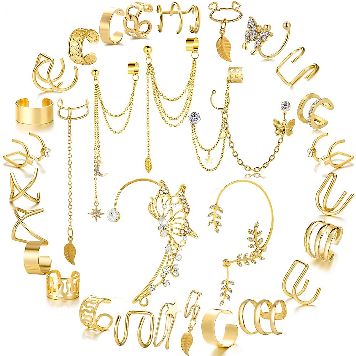 81 Pcs Ear Cuff Helix Cartilage Ear Clip on Wrap Earrings Ear Cuffs for Women Men Non Piercing Ear Clip Fake Earrings Cartilage(Gold/Silver/Black) (Gold)