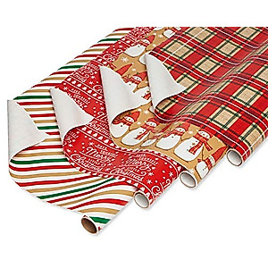 American Greetings Christmas Wrapping Paper Kit - 4 Traditional Rolls with Gridlines, 7 Bows and 30 Gift Tags (41-Count, 120 sq. ft.)