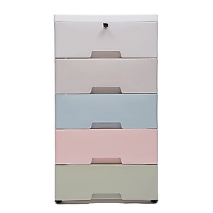 Plastic Drawer Storage Cabinet, 5 Layer Easy Pull Drawer Closet, Macaron Color with Lock, Easy Pull Handle, Removable Wheels, can Do Bedroom Cabinets, Living Room, Dining Room Storage