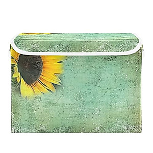 RunningBear Sunflower Teal Large Storage Bins with Lid Collapsible Storage Bin Nursery Baskets Cute Storage Box for Shelf Closet Nursery Home